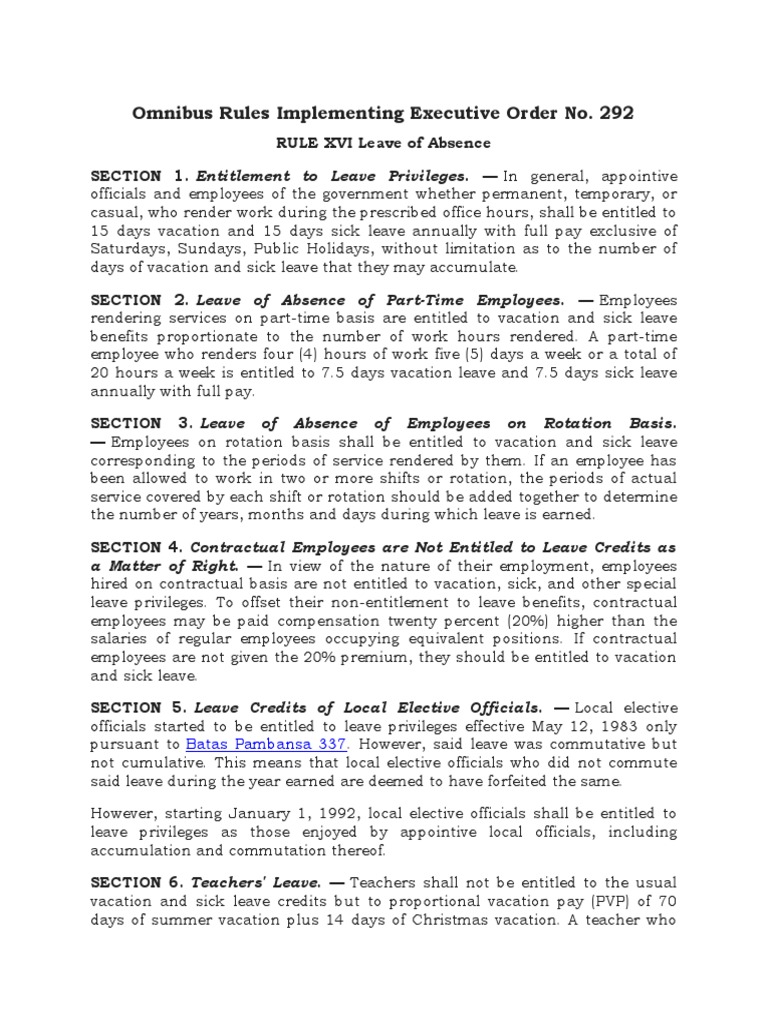 Eo No 292 | PDF | Sick Leave | Working Time