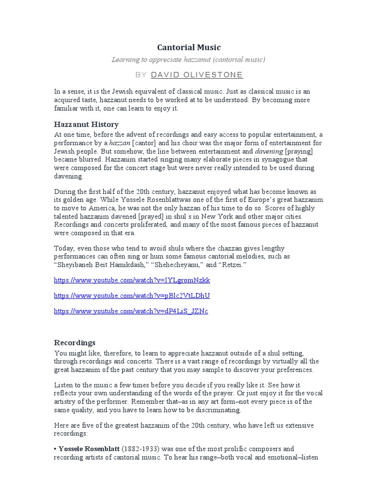 Hazzanut History: Cantorial Music | Download Free PDF | Jewish Services ...