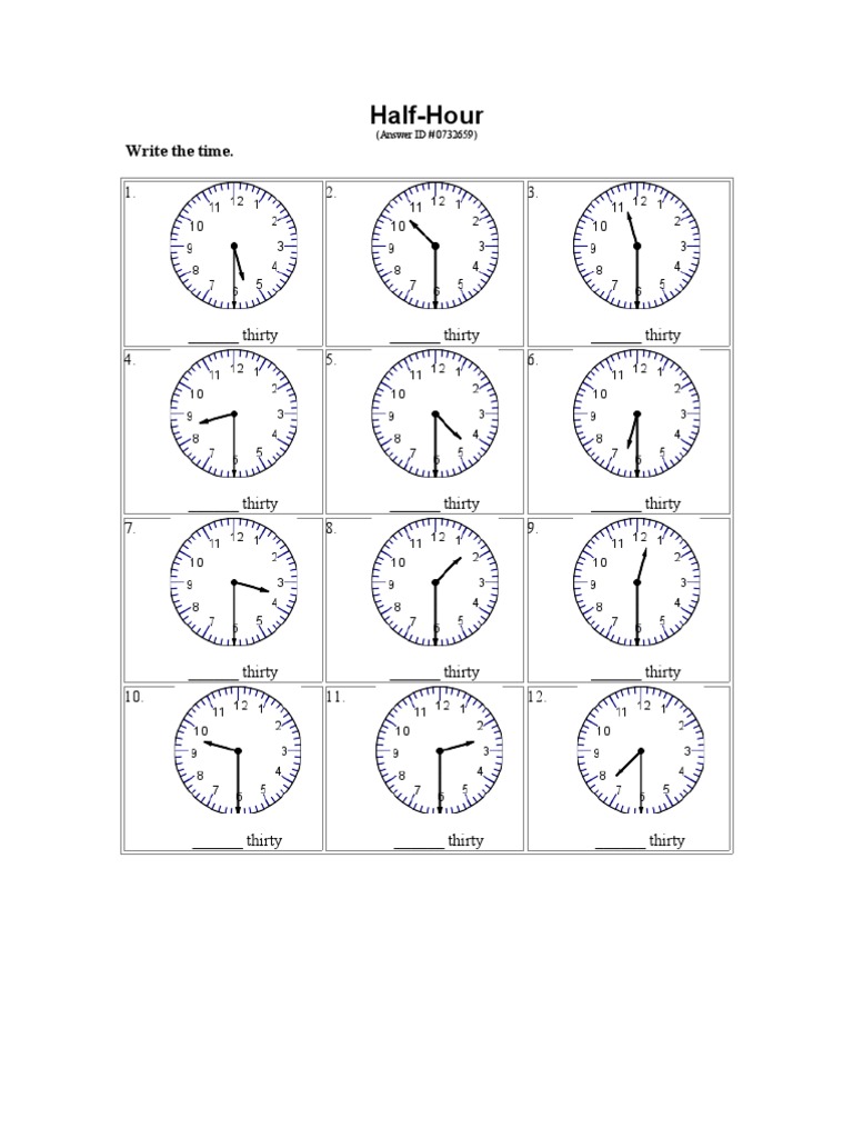 Half-Hour: Write The Time | PDF | Clock | Horology