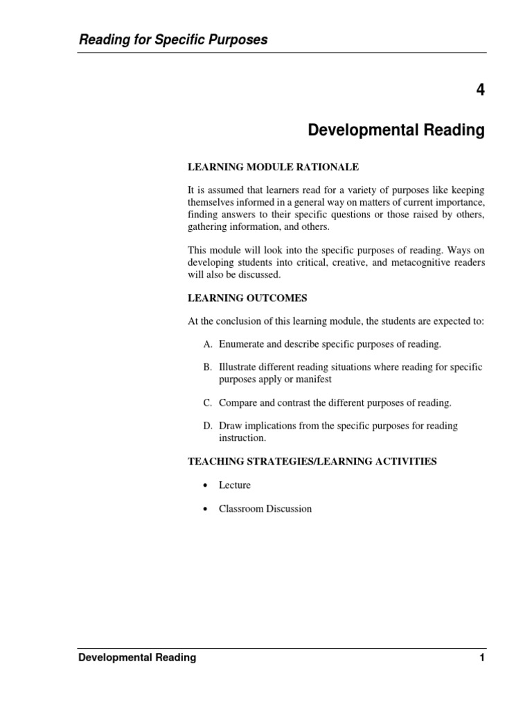 Understanding Reading Purposes | PDF | Metacognition | Communication