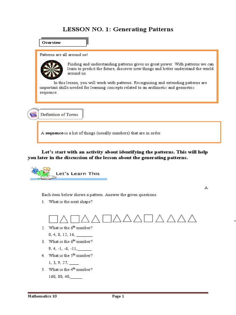 Generating and Analyzing Patterns | PDF | Sequence | Formula