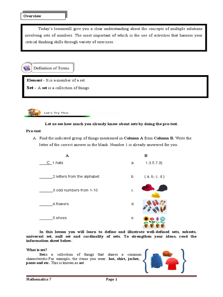 Mathematics 7-Quarter 1 - Week 1 - Edited | Download Free PDF | Set ...