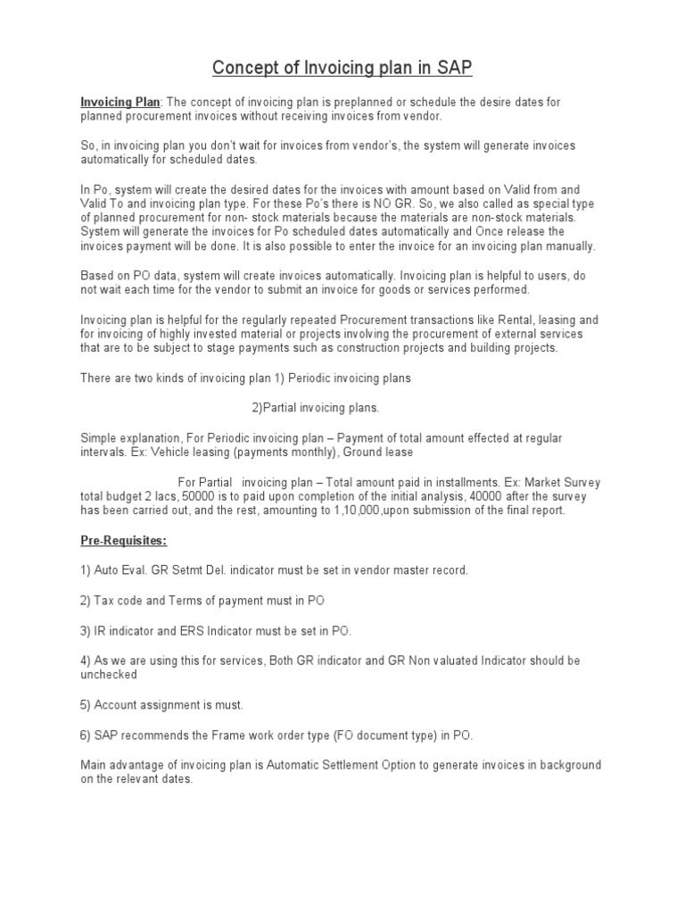 Concept of Invoicing Plan in SAP - MRIS | PDF | Invoice | Business