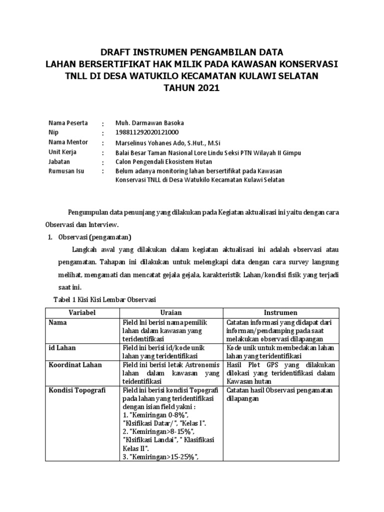 Draft INSTRUMEN PENGAMBILAN DATA - Rev1 | PDF