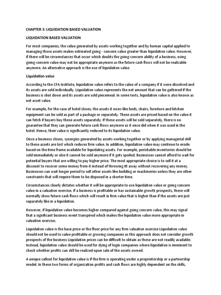 Chapter 3: Liquidation Based Valuation Liquidation Based Valuation | PDF | Book Value ...