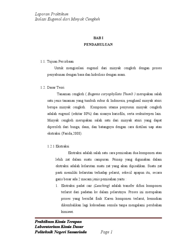 Isolasi Eugenol Dari Minyak Cengkeh | PDF