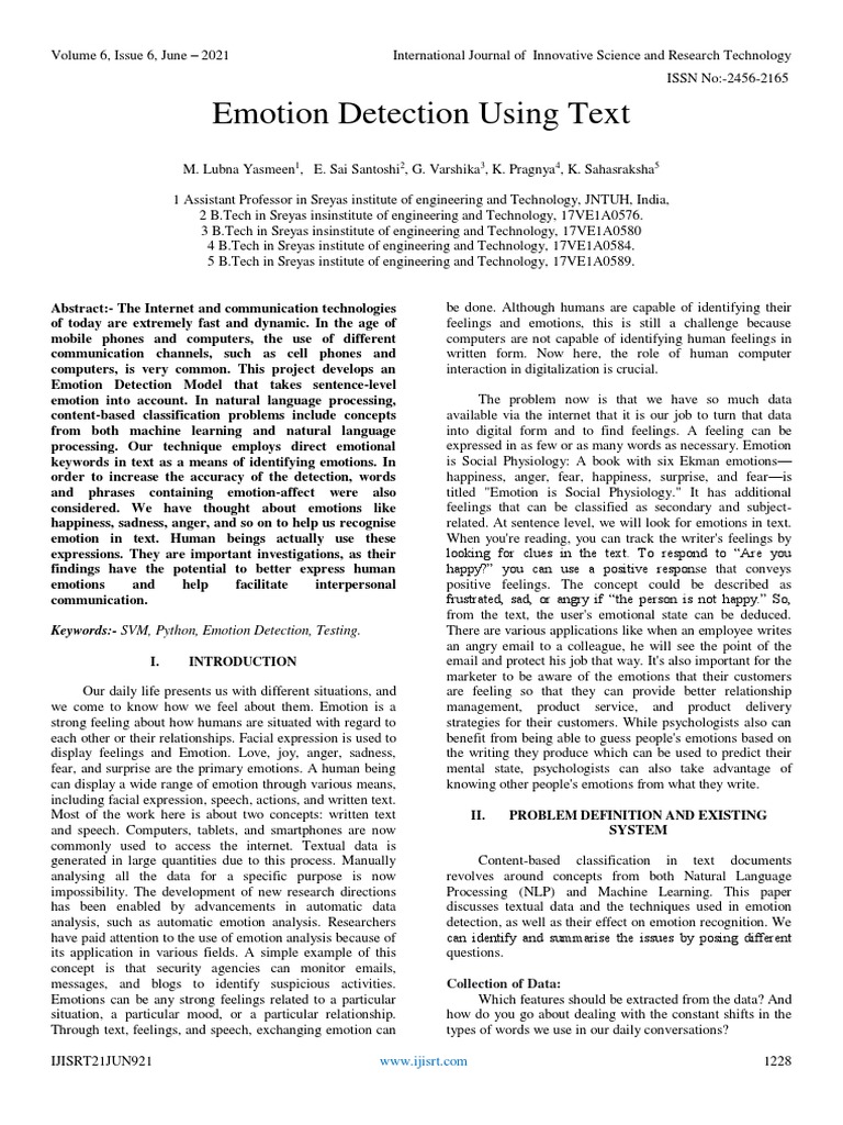 Emotion Detection Using Text | PDF | Support Vector Machine | Emotions