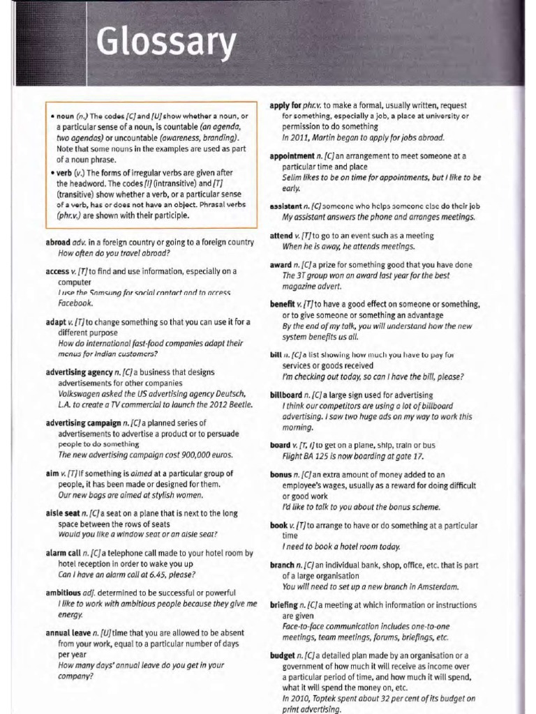 Glossary From Elementary Market Leader 3rd Edition | PDF
