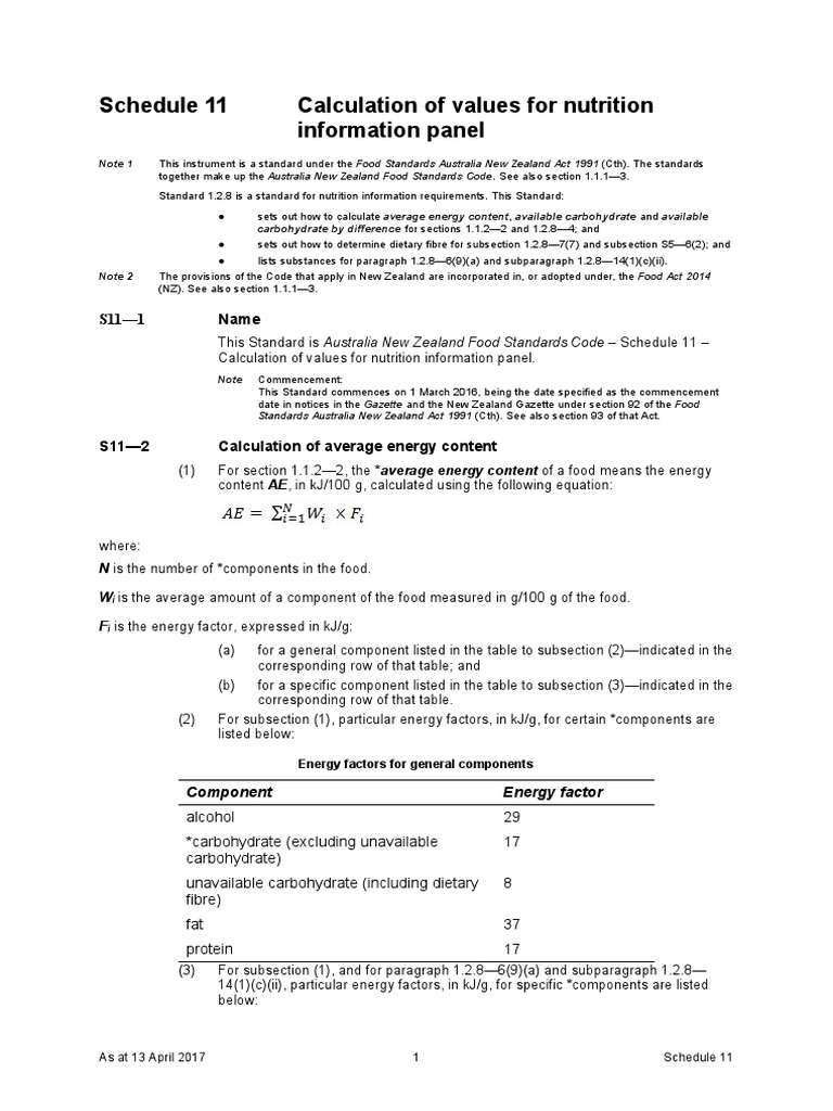 Nutrition Panel Calculation Standards | PDF | Food Energy | Dietary Fiber