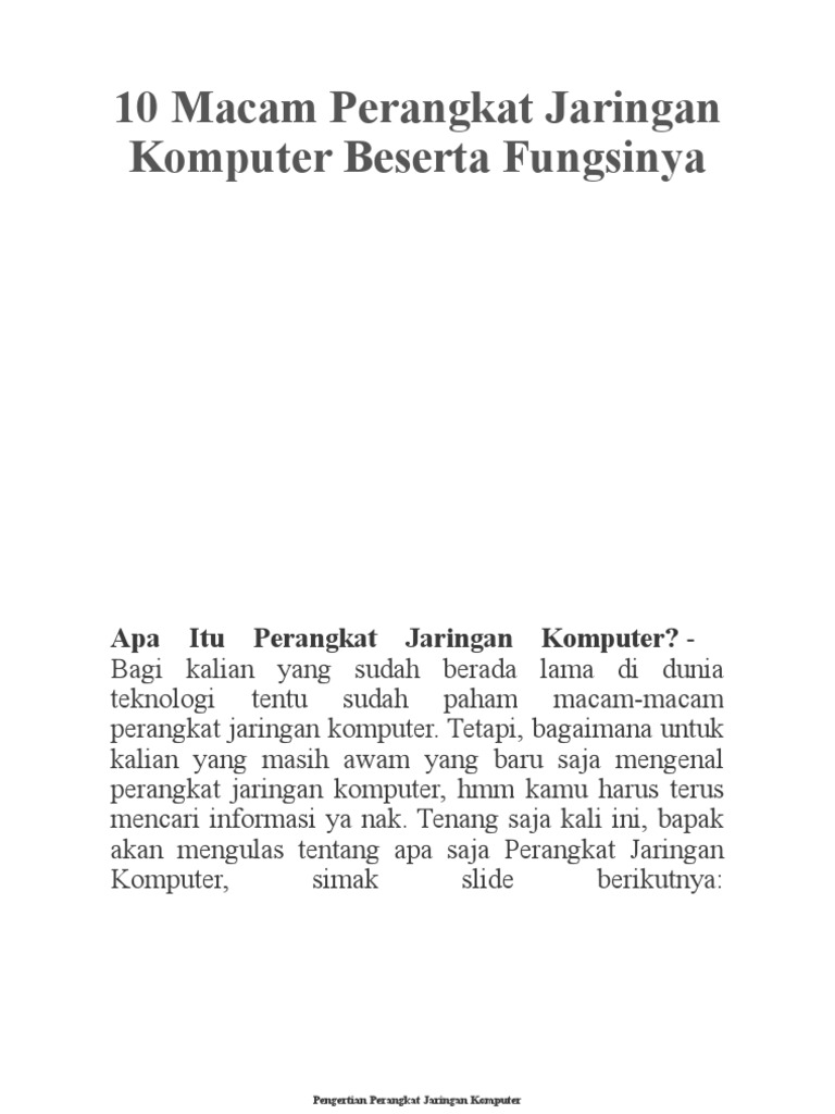 10 Macam Perangkat Jaringan Komputer Beserta Fungsinya1 | PDF ...