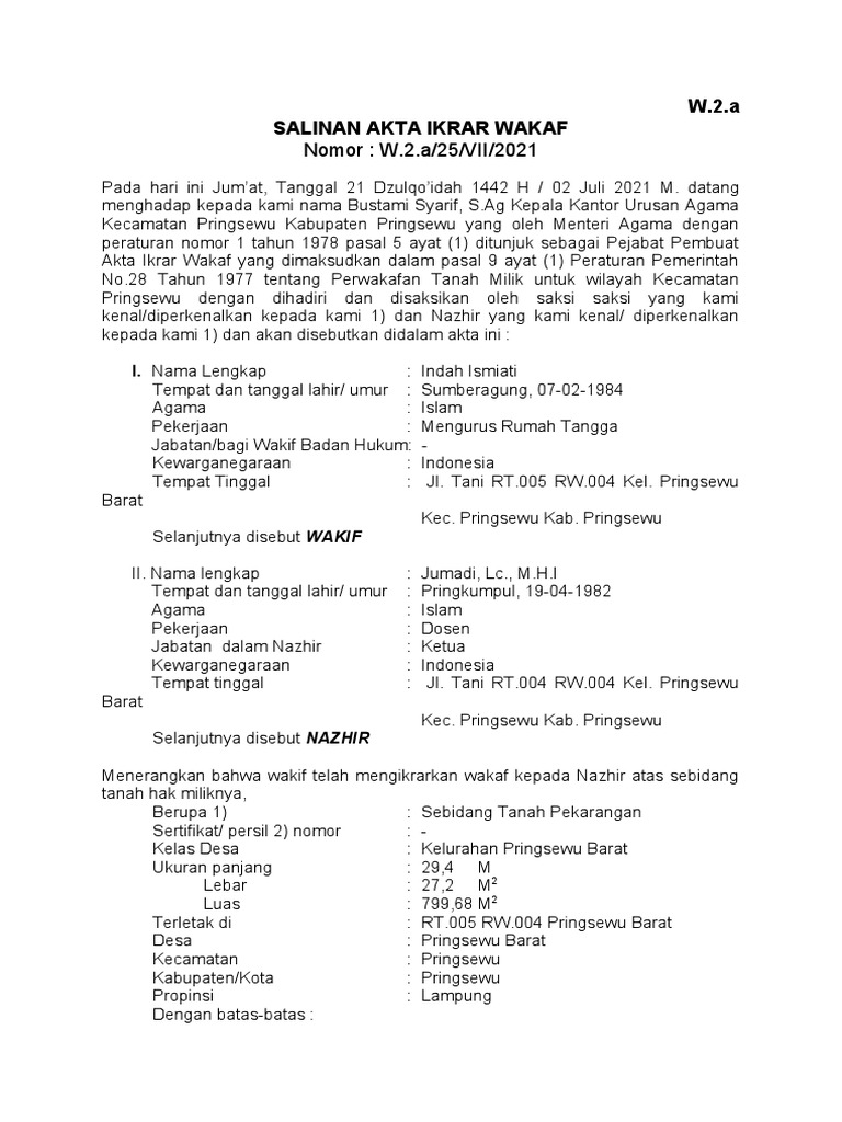 W.2.a Salinan Akta Ikrar Wakaf | PDF