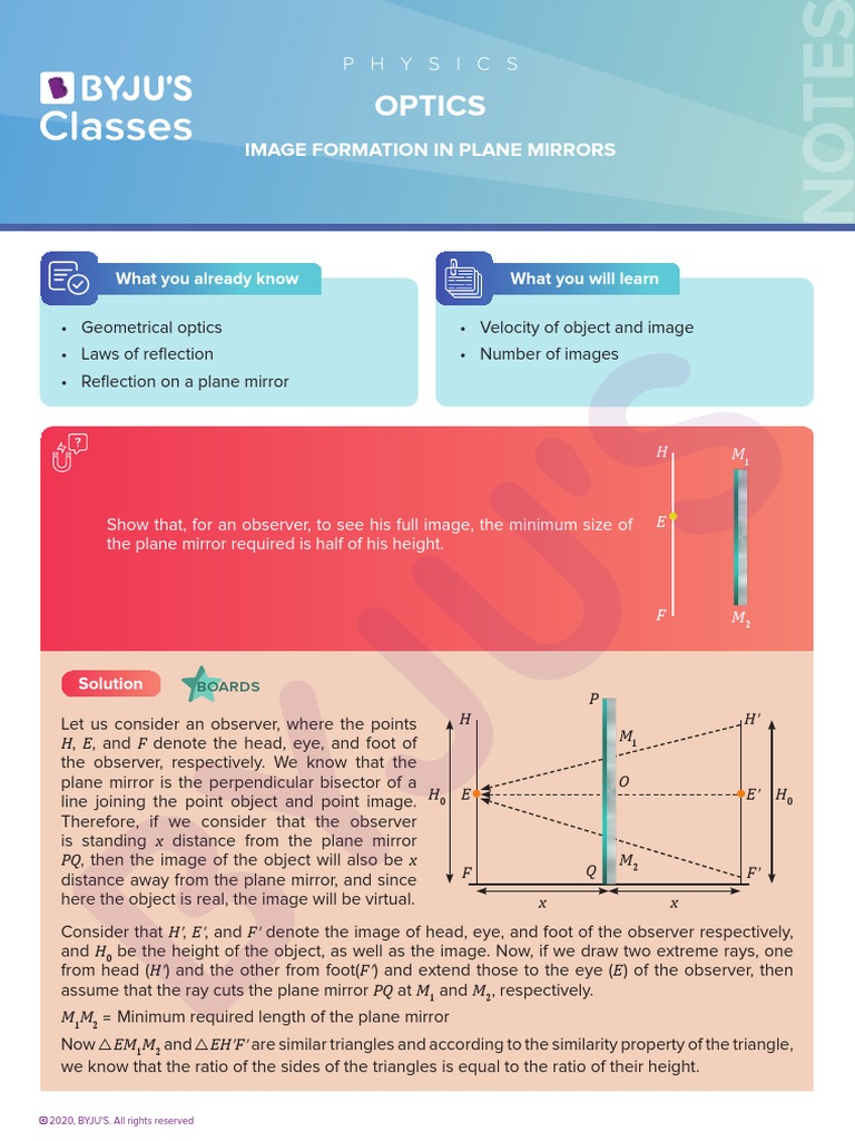 Optics: Image Formation in Plane Mirrors | PDF | Mirror | Triangle