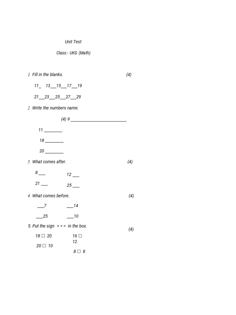 UKG (Math) | PDF