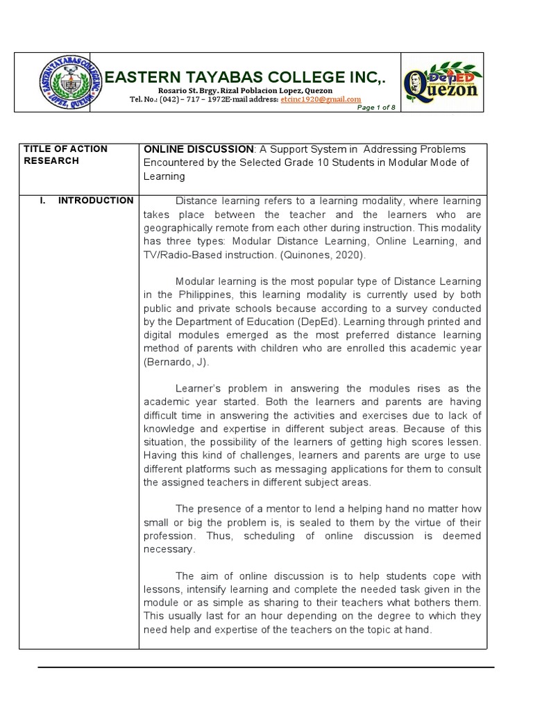 Online Support for Grade 10 Modular Learning | PDF | Distance Education ...