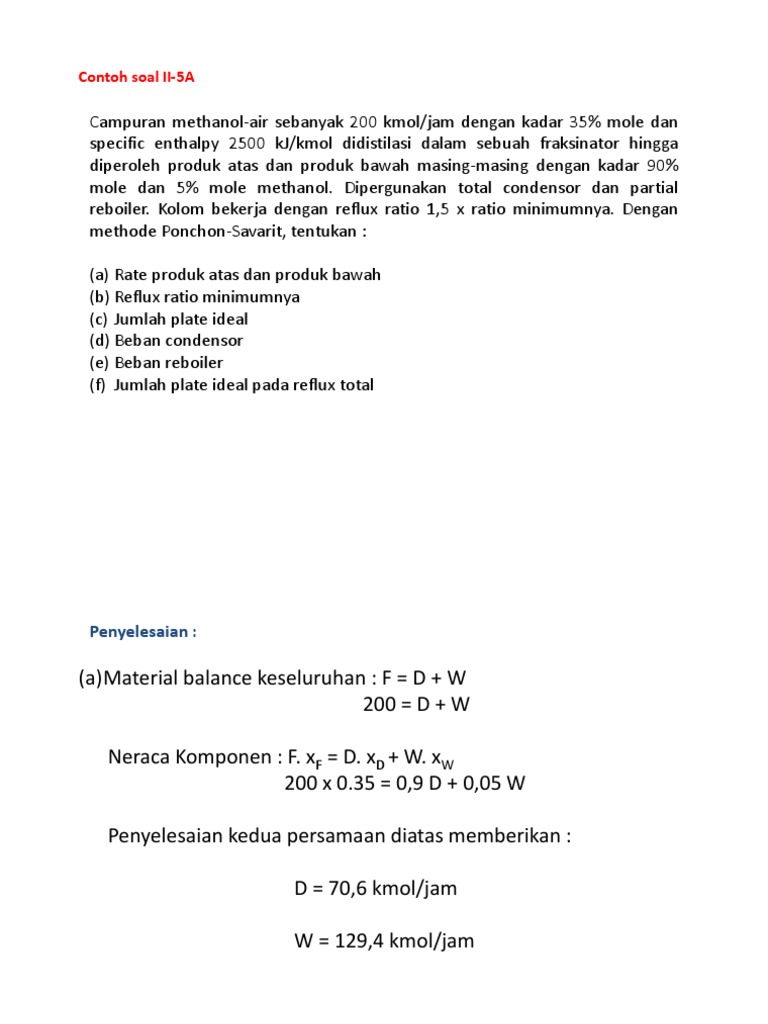 Distilasi Methanol-Air: Perhitungan Teknik | PDF