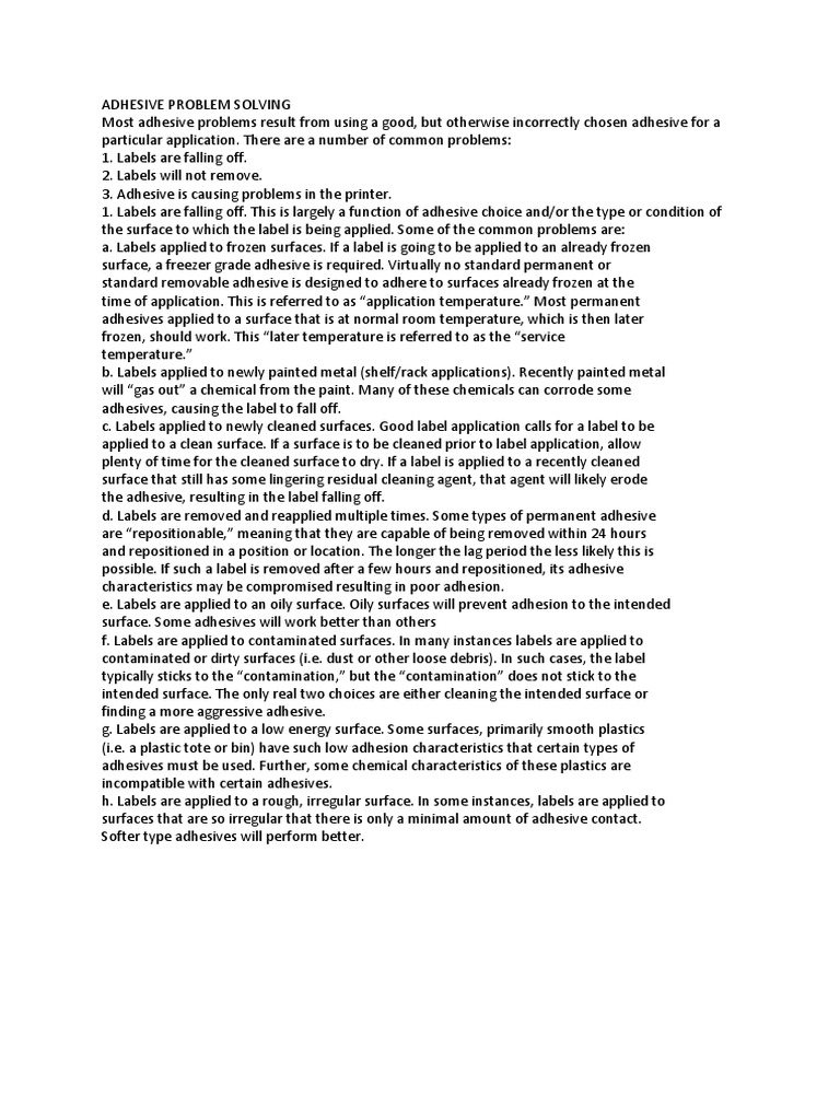 Adhesive Issues and Solutions Guide | PDF | Adhesive | Adhesion