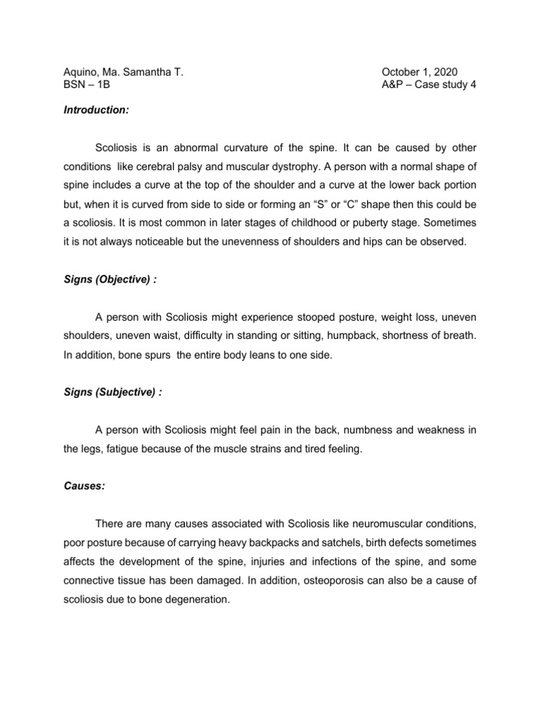 Case Study 4 (Skeletal) - Scoliosis | PDF | Scoliosis | Vertebral Column