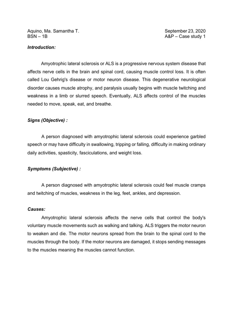 Case Study 1 (Muscular) - ALS | PDF | Amyotrophic Lateral Sclerosis ...