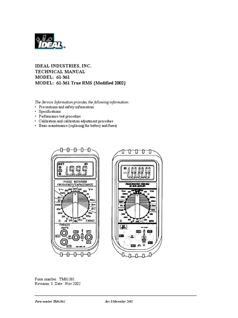 Ideal Industries, Inc. Technical Manual MODEL: 61-361 MODEL: 61-361 ...
