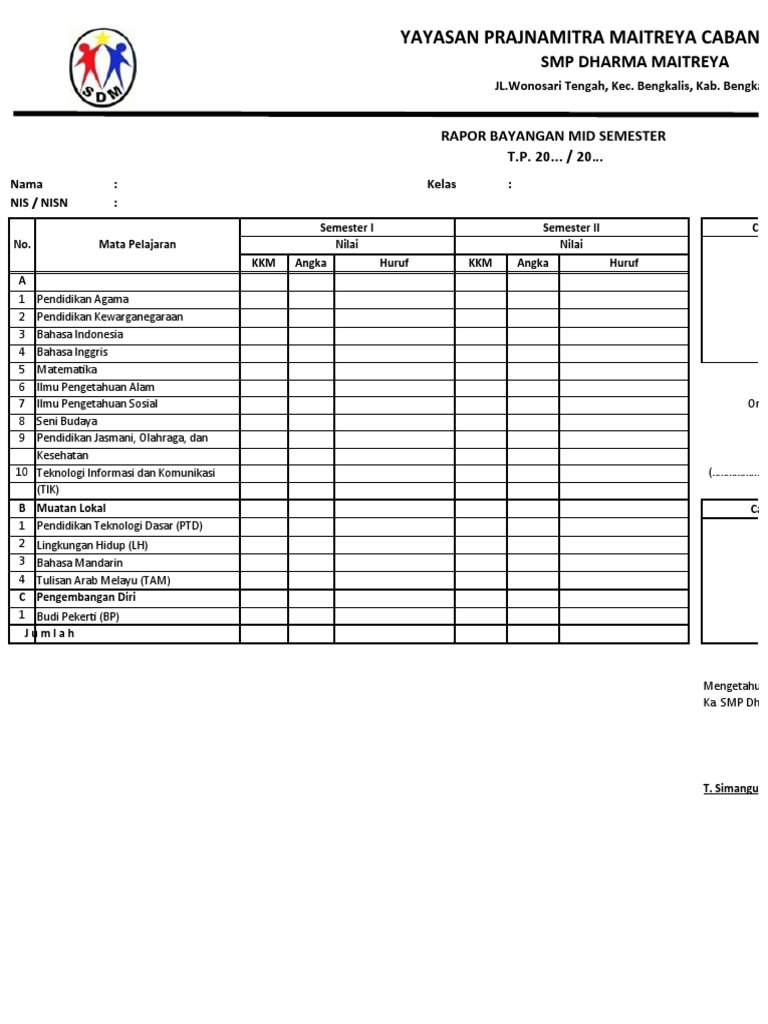 Format Rapor Mid SMP | PDF