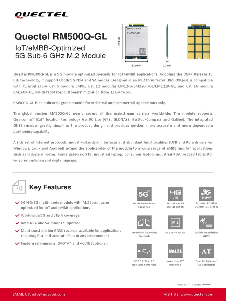 Quectel Rm500Q-Gl: Iot/Embb-Optimized 5G Sub-6 GHZ M.2 Module | PDF ...