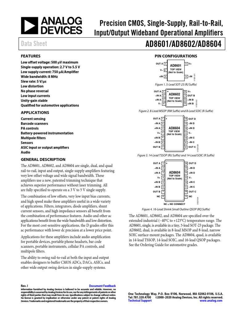 AD8601/AD8602/AD8604: Precision CMOS, Single-Supply, Rail-to-Rail ...