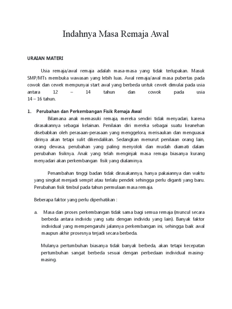 Indahnya Masa Remaja Awal | PDF