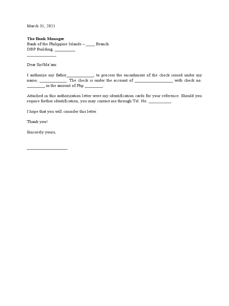 Authorization Letter - BPI | PDF