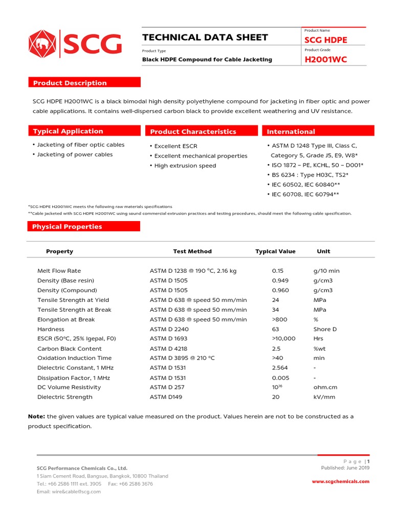 Futong Ism Tds SCG Hdpe h2001wc 20jul20 | PDF | Polyethylene | Recycling