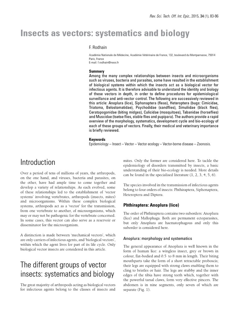 Insects As Vectors: Systematics and Biology: F. Rodhain | PDF | Vector ...
