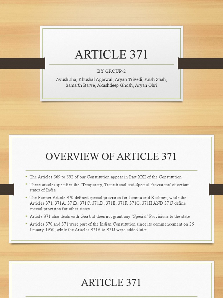 Article 371: by Group-2 Ayush Jha, Khushal Agarwal, Aryan Trivedi, Ansh ...