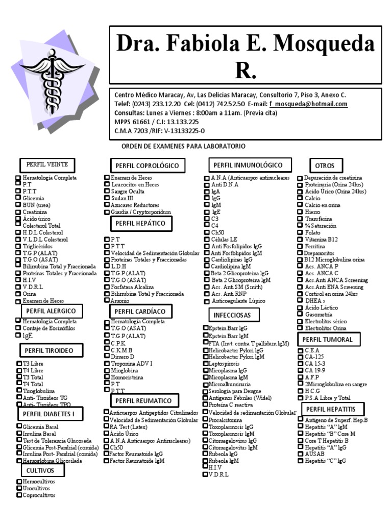 Orden de Examenes de Laboratorio | PDF | Fluidos corporales | Especialidades Medicas