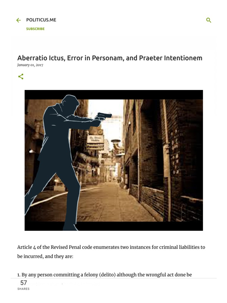 Aberratio Ictus, Error in Personam, and Praeter Intentionem | PDF