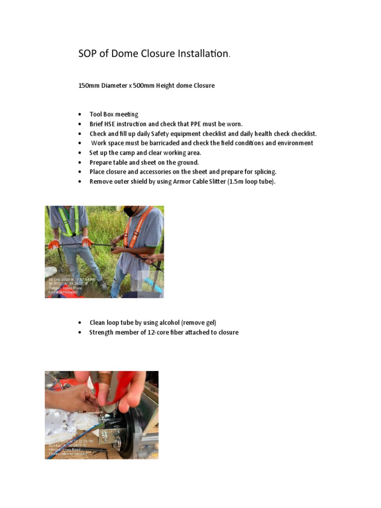 Dome Closure Installation SOP | PDF | Optical Fiber | Personal ...