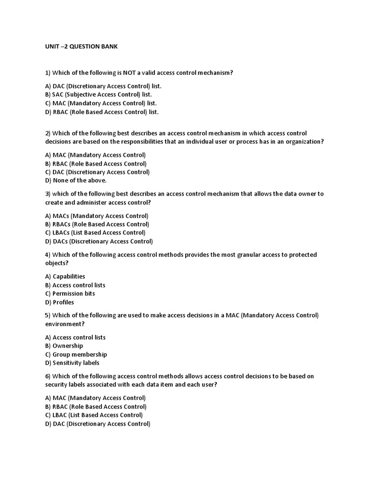 MCQ Question Bank-IS-2 | PDF | Computer Access Control | Access Control