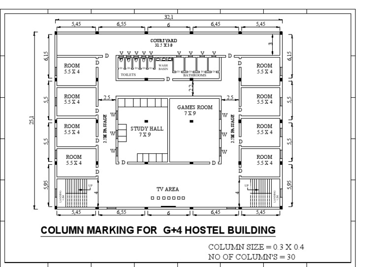 Column Marking For G+4 Hostel Building: Column Size 0.3 X 0.4 No of ...