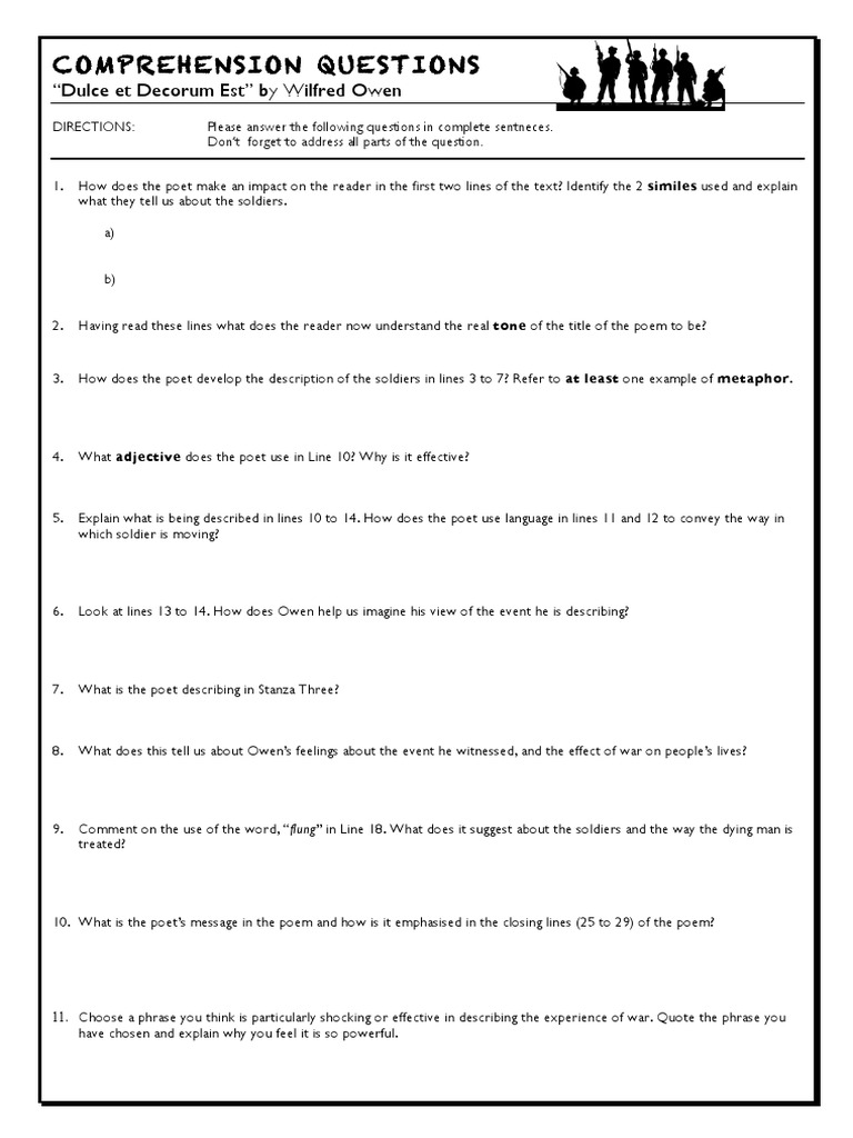 Wilfred Owen Comprehension Questions | PDF