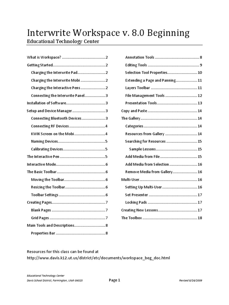 Interwrite Workspace v. 8.0 Beginning: Educational Technology Center ...