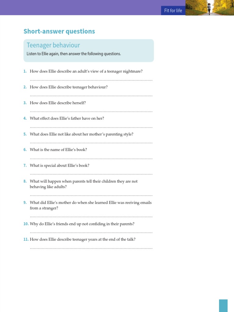 Short-Answer Questions: Teenager Behaviour | PDF