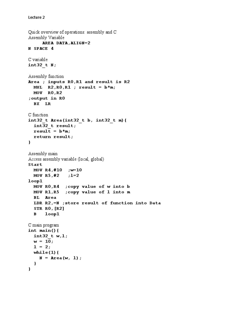 Quick Overview of Operations: Assembly and C Assembly Variable ...