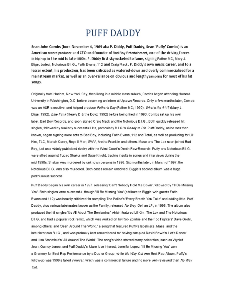 Puff Daddy: Sean John Combs P. Diddy, Puff Daddy, Sean 'Puffy' Combs ...