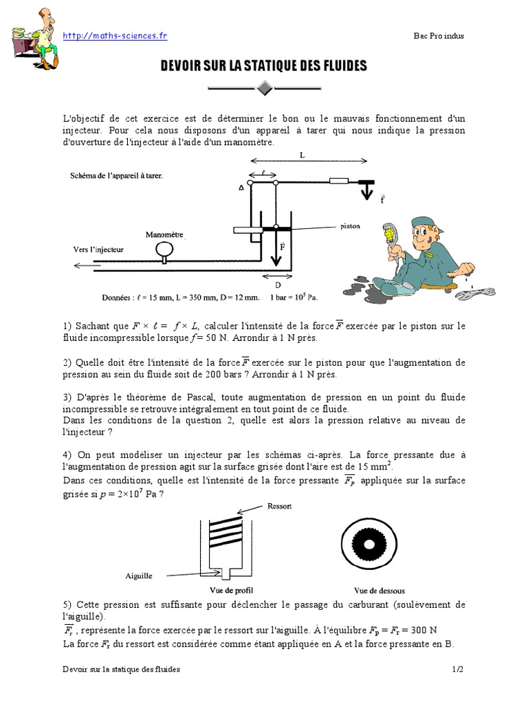 Devoir 2 Statique Fluides Bac Pro Industriel | PDF | Pression | Obliger
