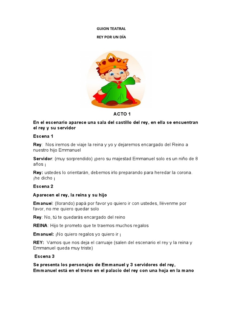 Guion Teatral Rey Por Un Día | PDF