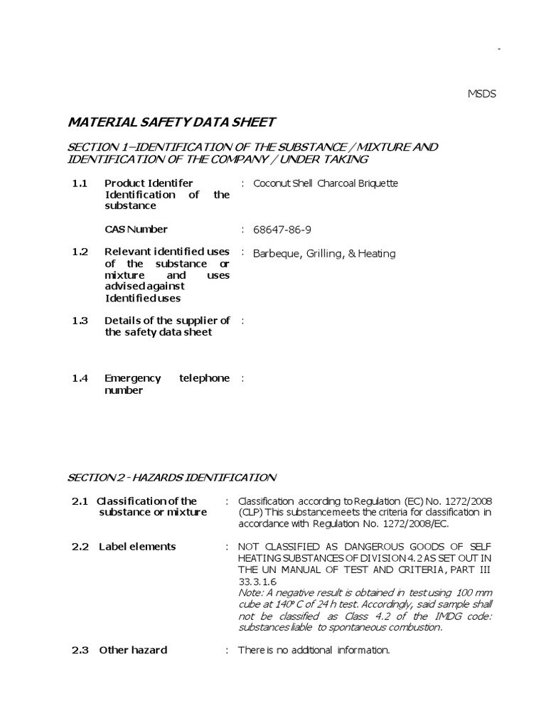 MSDS Charcoal | PDF | Firefighting | Dangerous Goods