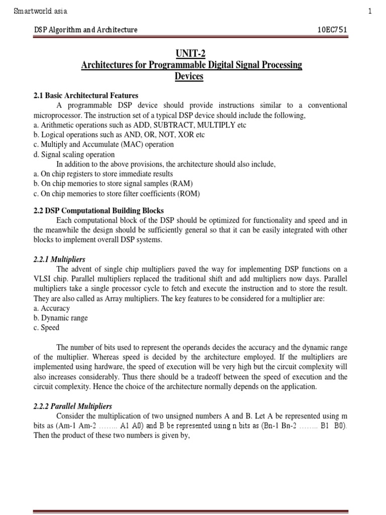 Ece Vii Dsp Algorithms And Architecture U2 Pdf Digital Signal Processor Central Processing Unit 