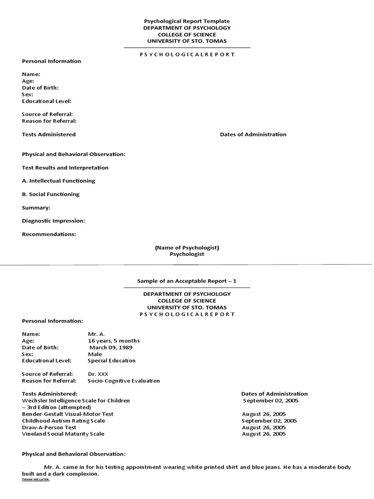 Psychological Report Template | PDF | Intelligence Quotient | Attention