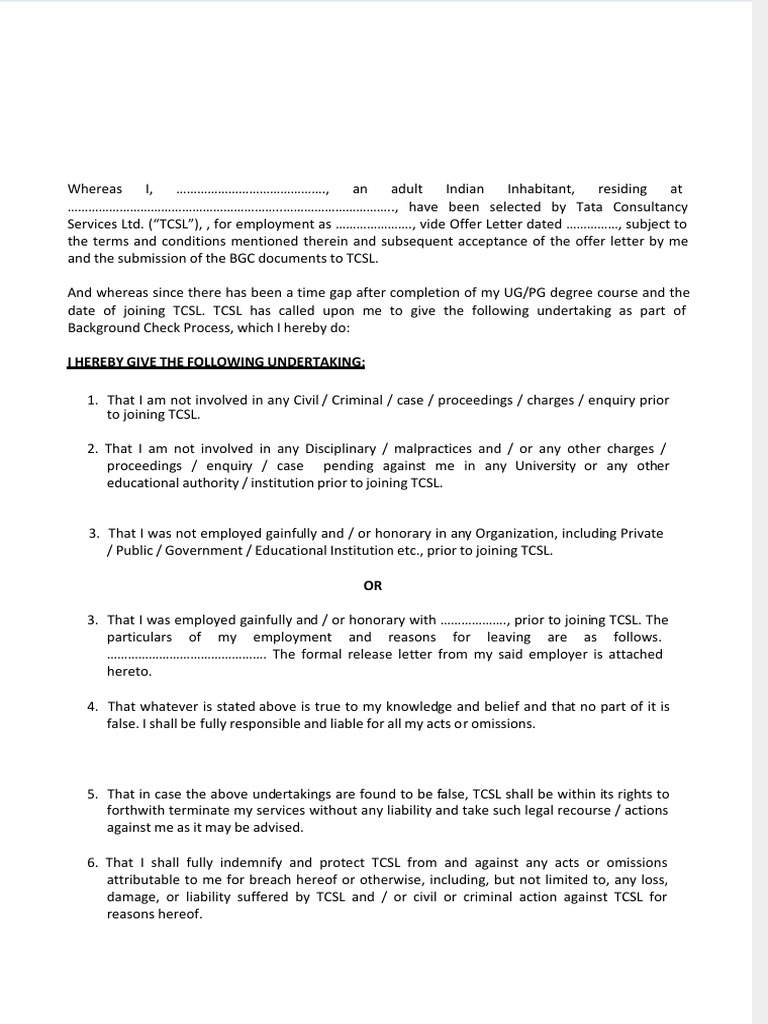 Dokumen - Tips - Tcs Affidavit Notarized Undertaking Format | PDF ...