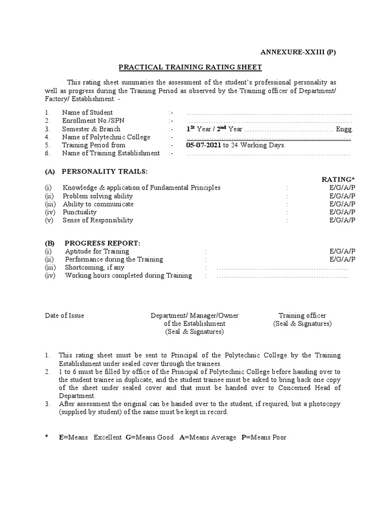 2021 (July) Practical Training Rating Sheet | PDF | Human Nature | Learning