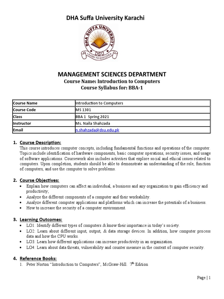 ITC Course Outline - Spring 2021 | PDF | Operating System | Personal Computers