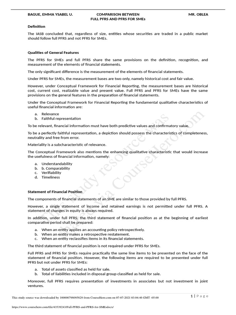 Full PFRS and PFRS For SMEs | PDF | Intangible Asset | Equity (Finance)